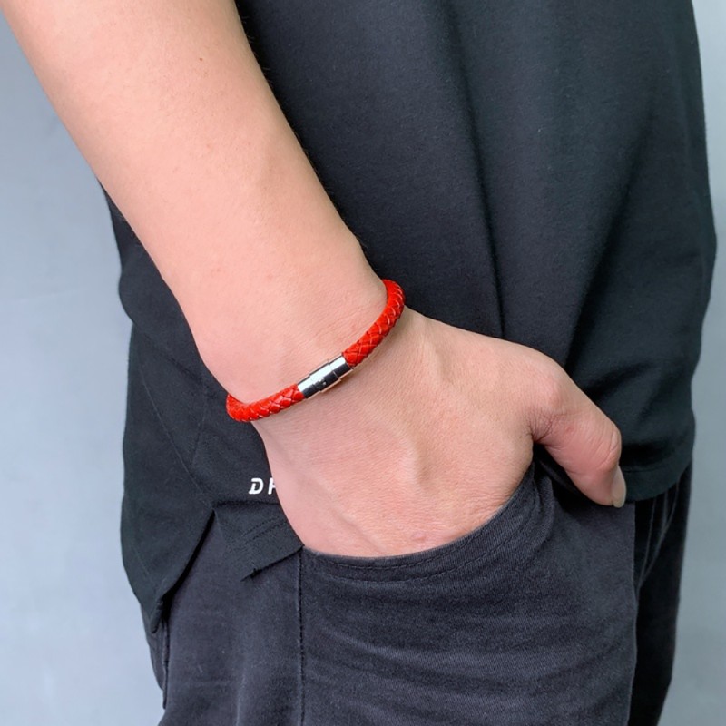 Bracelet rouge en cuir tressé pour homme ZB0258