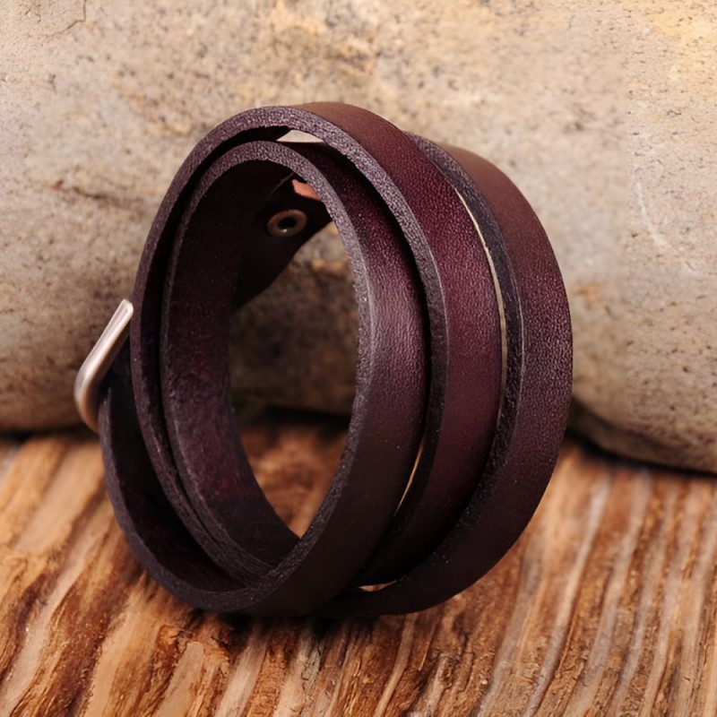 Bracelet homme en cuir véritable marron triple enroulement ZB0253